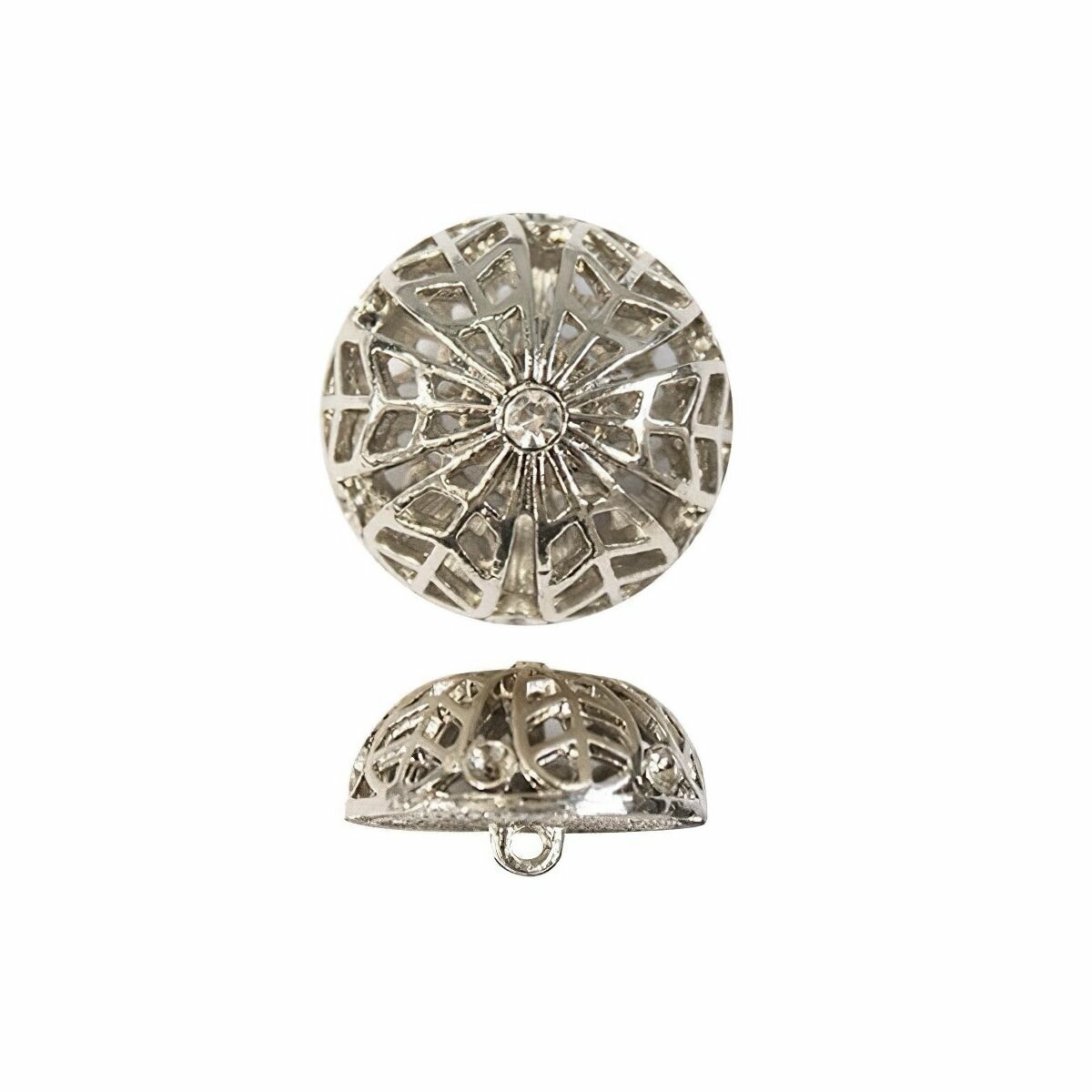 11-JH7124 Пуговица 'Полусфера со стразом' 44L (28мм) на ножке, пластик под металл