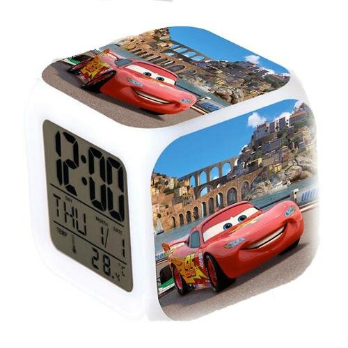 Часы Молния Маккуин 7 Цвет Цифровой термометр Светящийся куб Будильник Автомобиль
