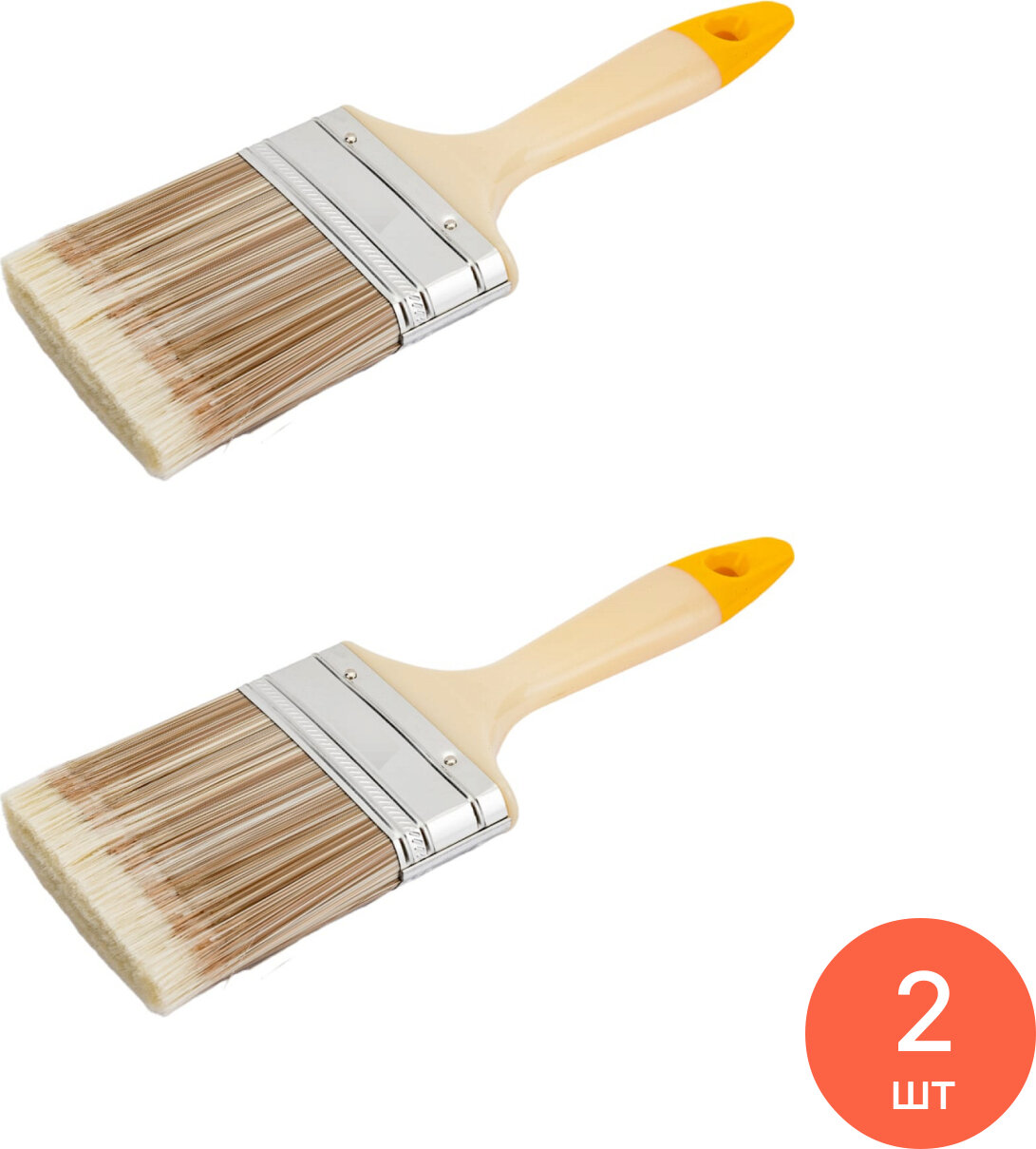 Кисть малярная 888 Аква плоская, с искусственной щетиной и пластиковой ручкой, 100х15мм / малярные и отделочные инструменты (комплект из 2 шт)