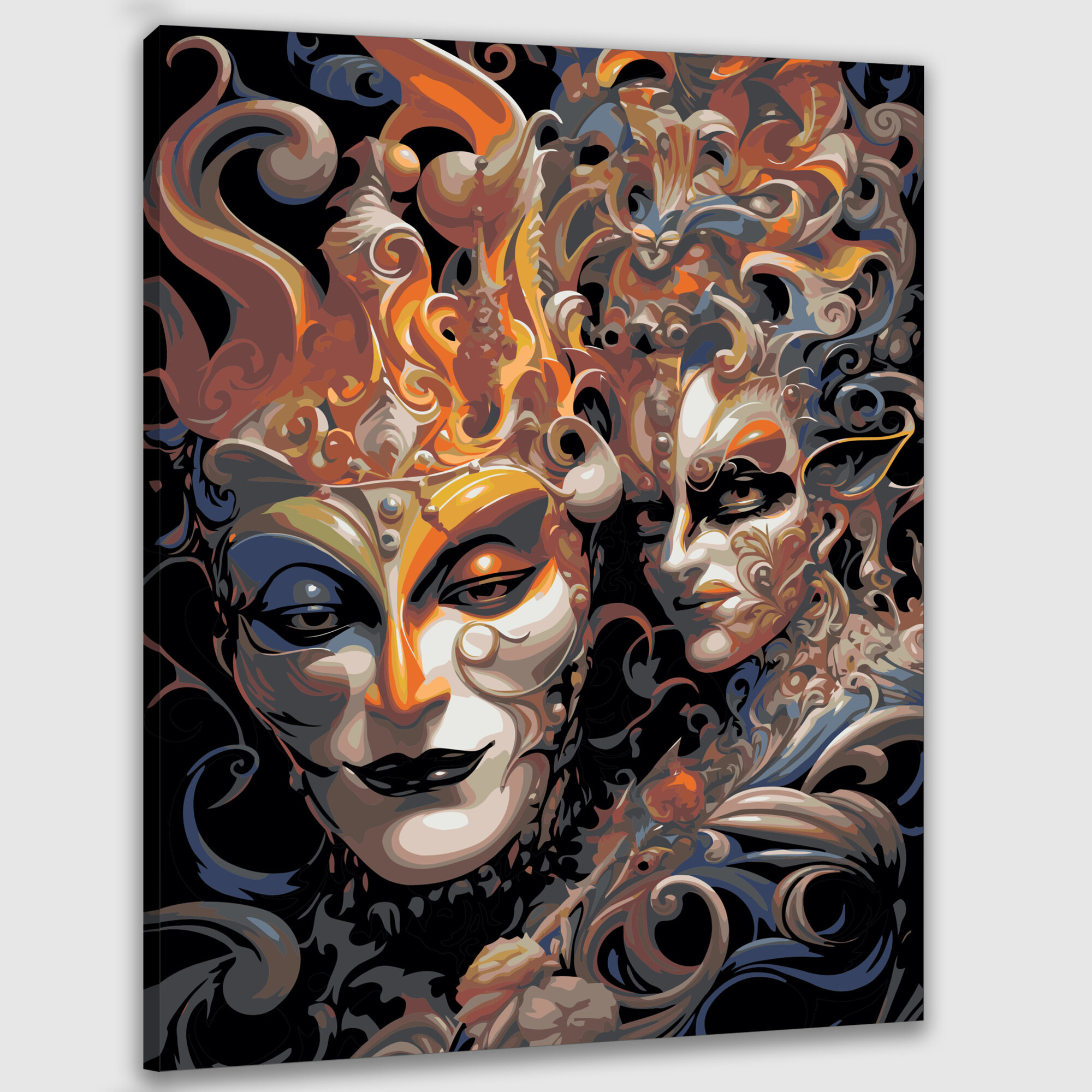 Картина по номерам 40x50 см, цифровая иллюстрация, маскарад, король, шут, сюрреализм, маски, костюмы