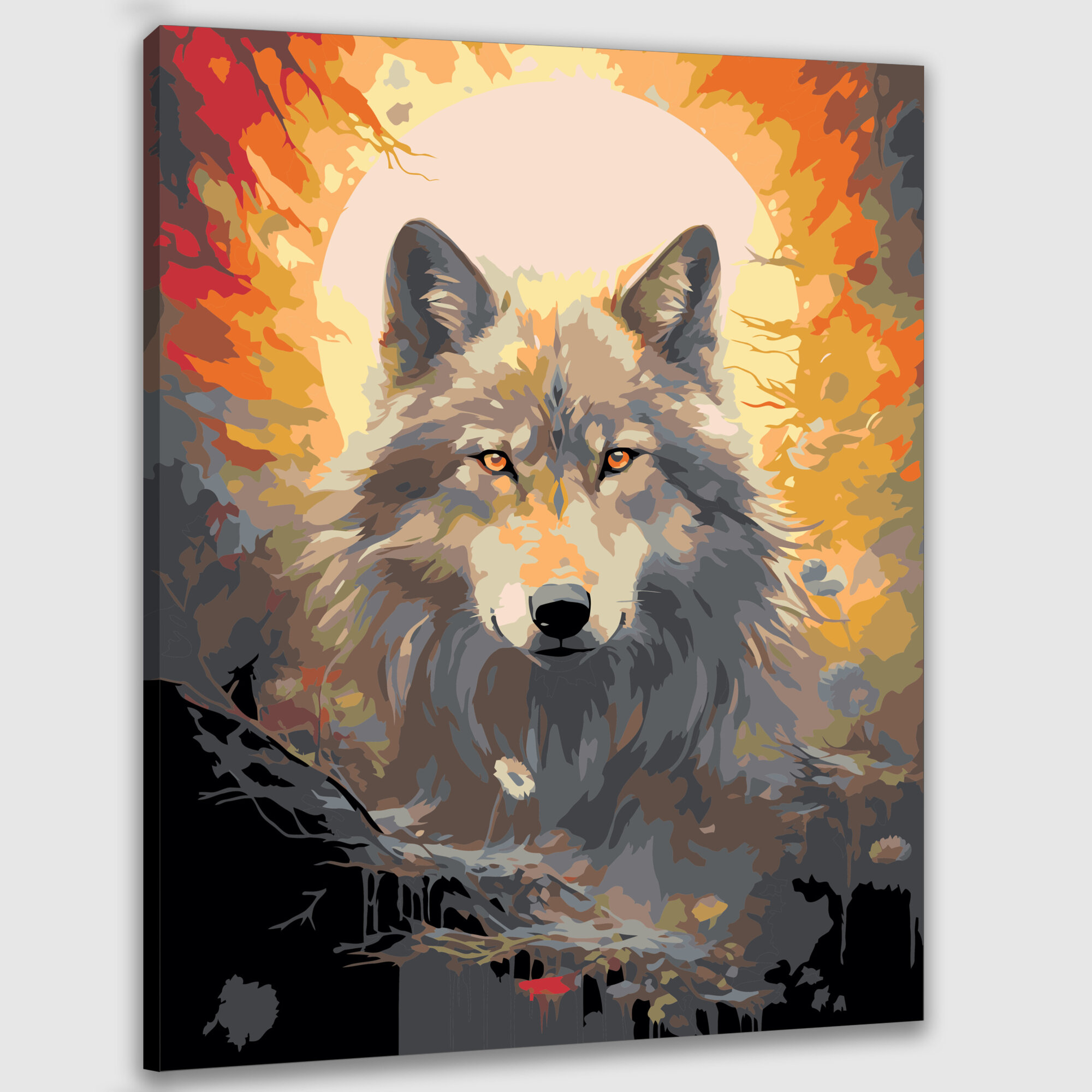 Картина по номерам 40x50 см, картина, масло, встреча, волк, Луна, краски, мазки, волшебство, духовность, связь