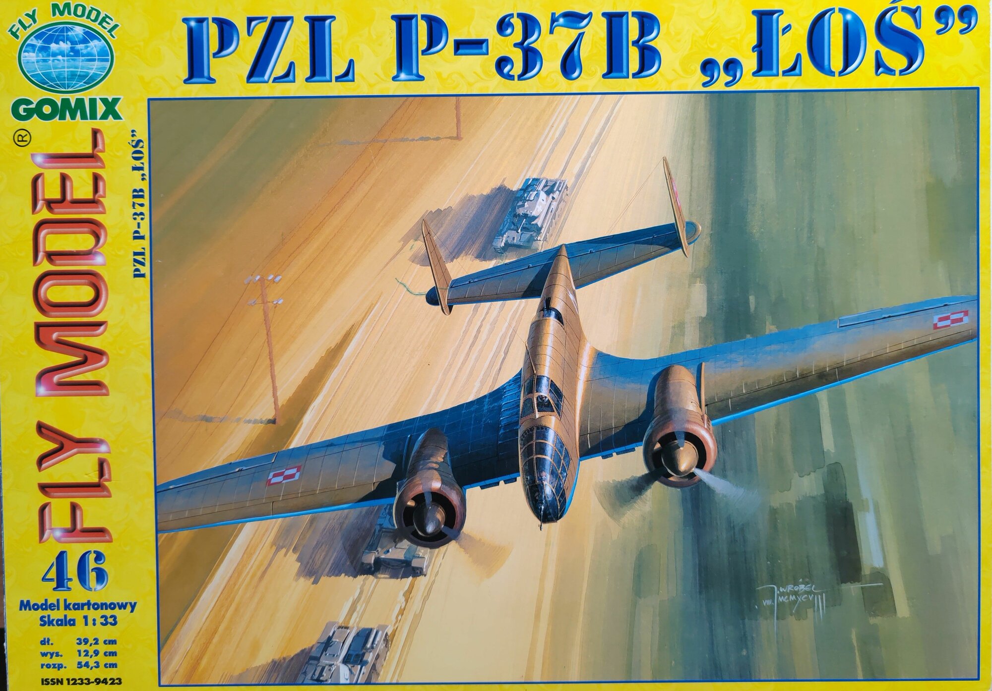 Сборная бумажная модель Самолет PZL P-37B LOS - FLY MODEL №46 (Журнал)