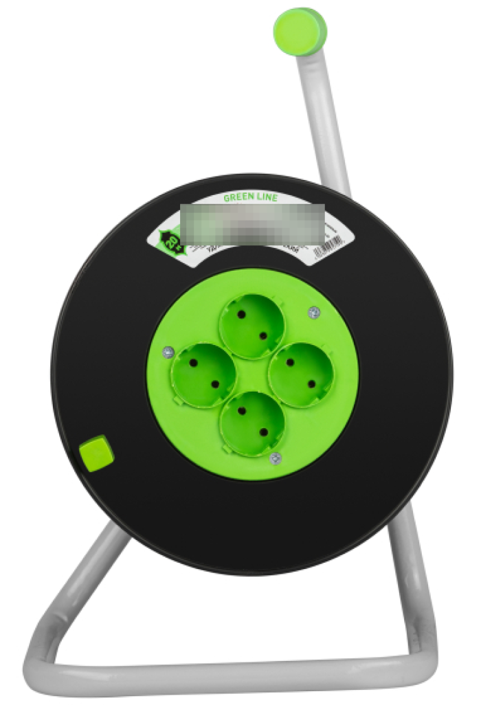 Удлинитель силовой на катушке ЭРА Greenline KAT-2x1.5-20m пластик без заземления, провод ПВС 2х1.5мм2 черный, 4 розетки, 20м, Б0065106 / электрика