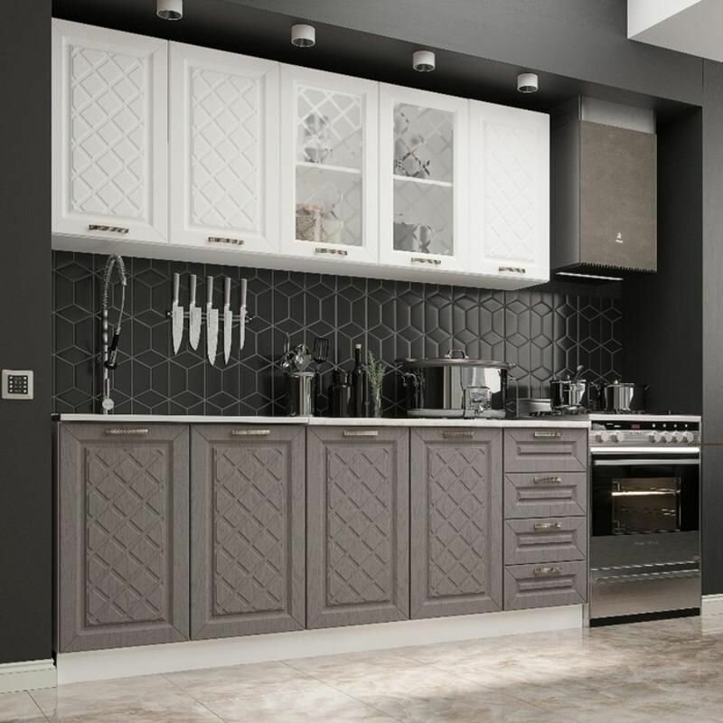 Кухня Агава 2000х600 акация белая/трюфель, ширина 200 см, для дома и квартиры, для студии