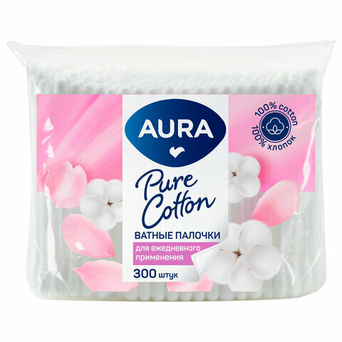 Ватные палочки комплект 300 шт, AURA, пакет, ш/к 11160, 13139