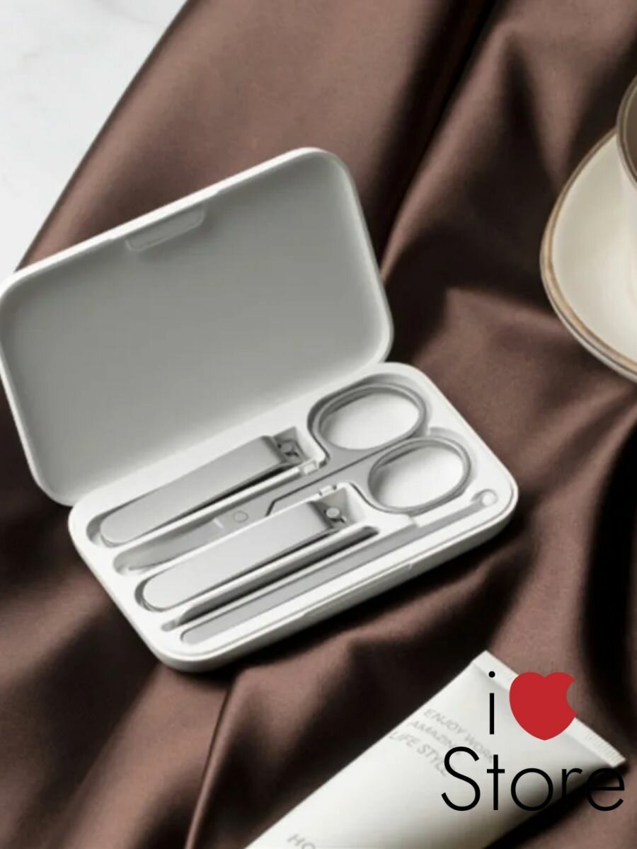Набор маникюрный дорожный Mijia Nail Clipper Five Piece Set / косые кусачки для ногтей, прямые кусачки для ногтей, ножницы, пилочка, палочка для чистки ушей