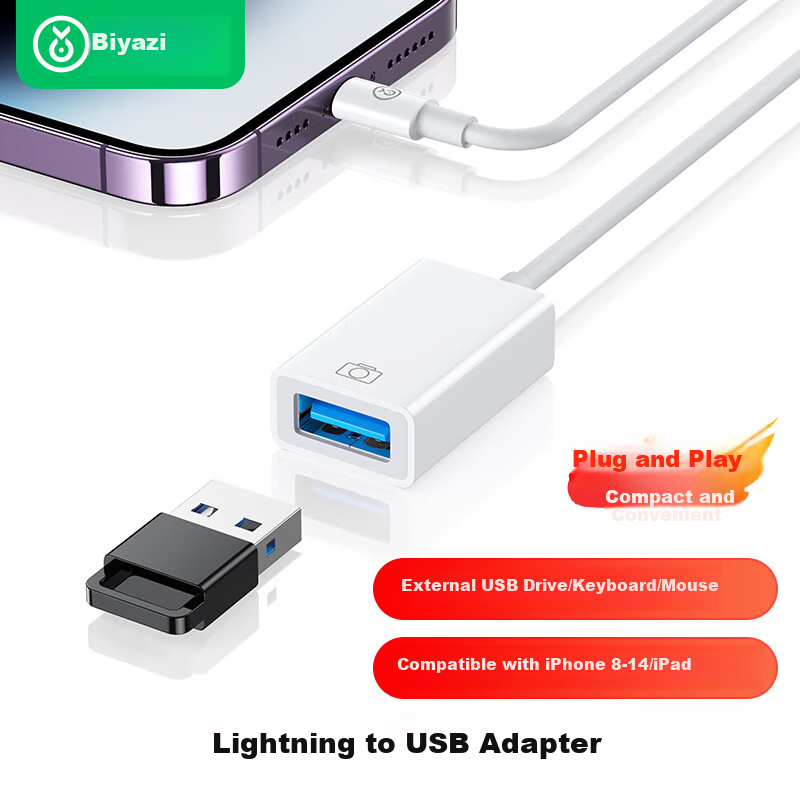 BIAZE Apple OTG Lightning to USB Converter Adapter for iPhone iPad Tablet Smartphone with Card Reader [USB Flash Drive Camera Mouse]