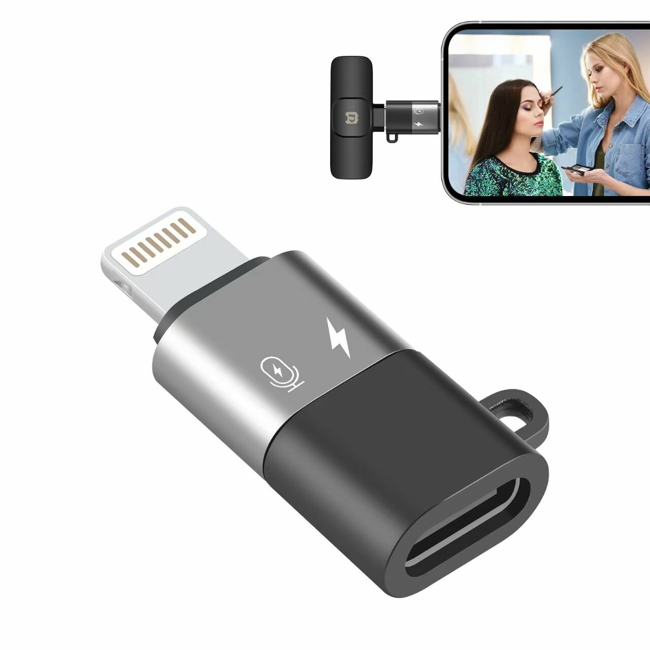 Адаптер переходник с Lightning на TYPE-C для петличного микрофона, для зарядки, для передачи аудиосигнала, 1шт