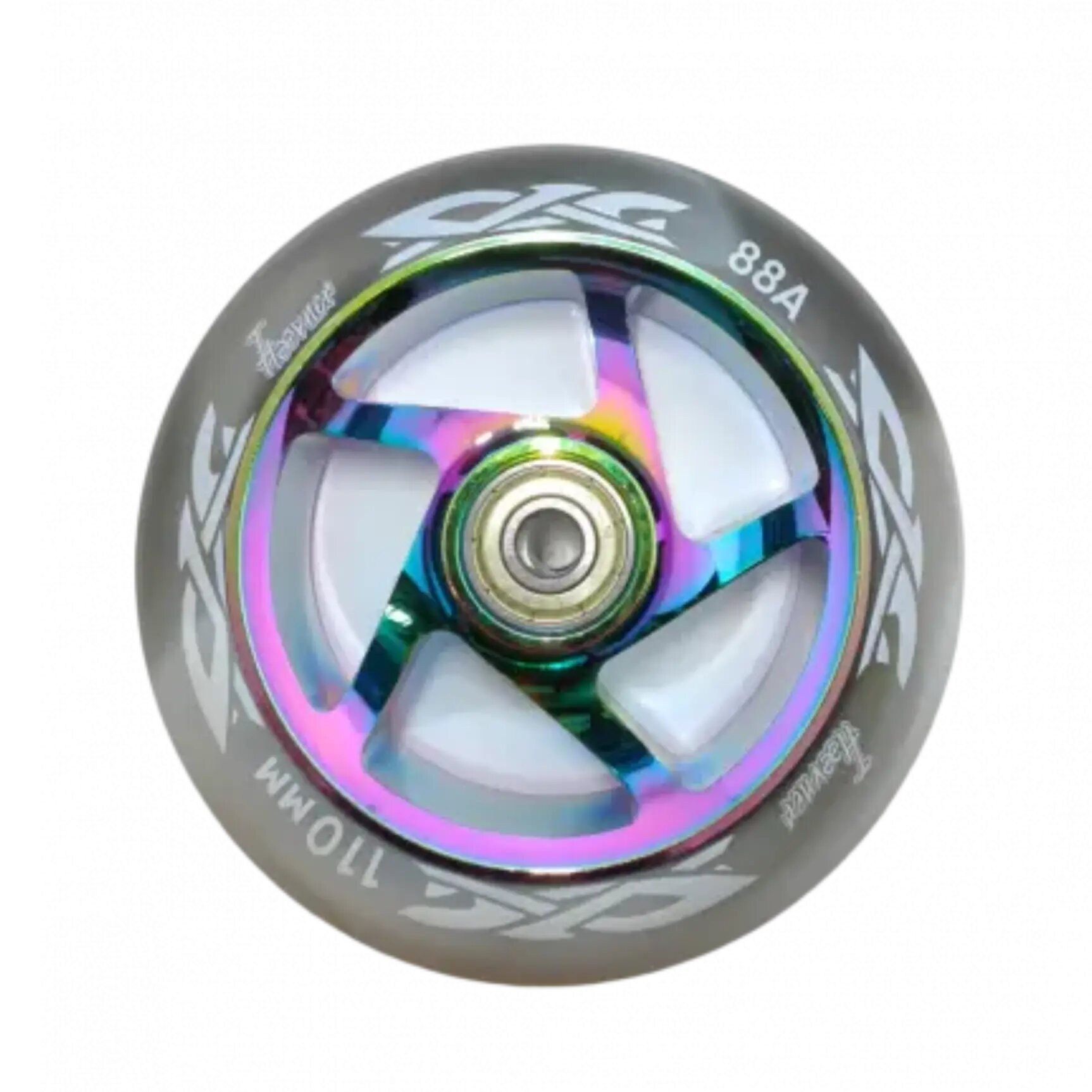 Колесо для трюкового самоката, 110мм, ABEC-9, неохром - черный/белый