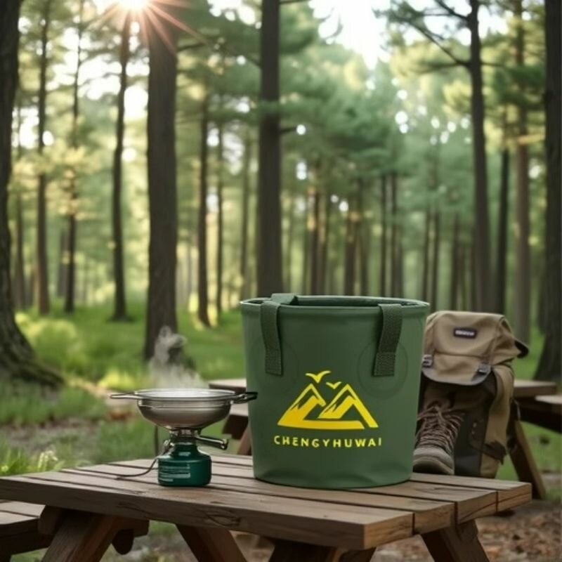 Ведро складное, 20/10 литров, текстиль, зелёное, для рыбалки и кемпинга