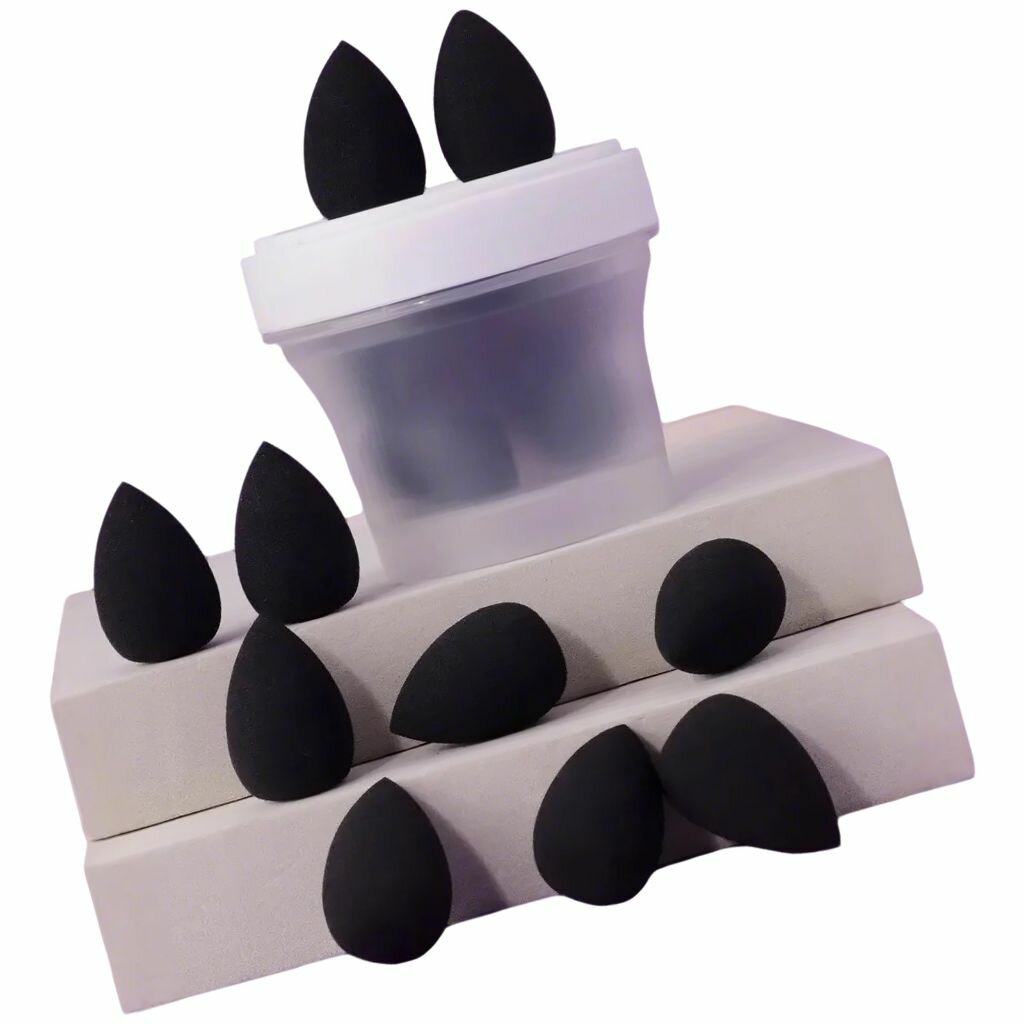 Аксессуары для макияжа,10 влажно-сухих бьюти-спонжей, увеличивающихся в воде - черные, 1 банка