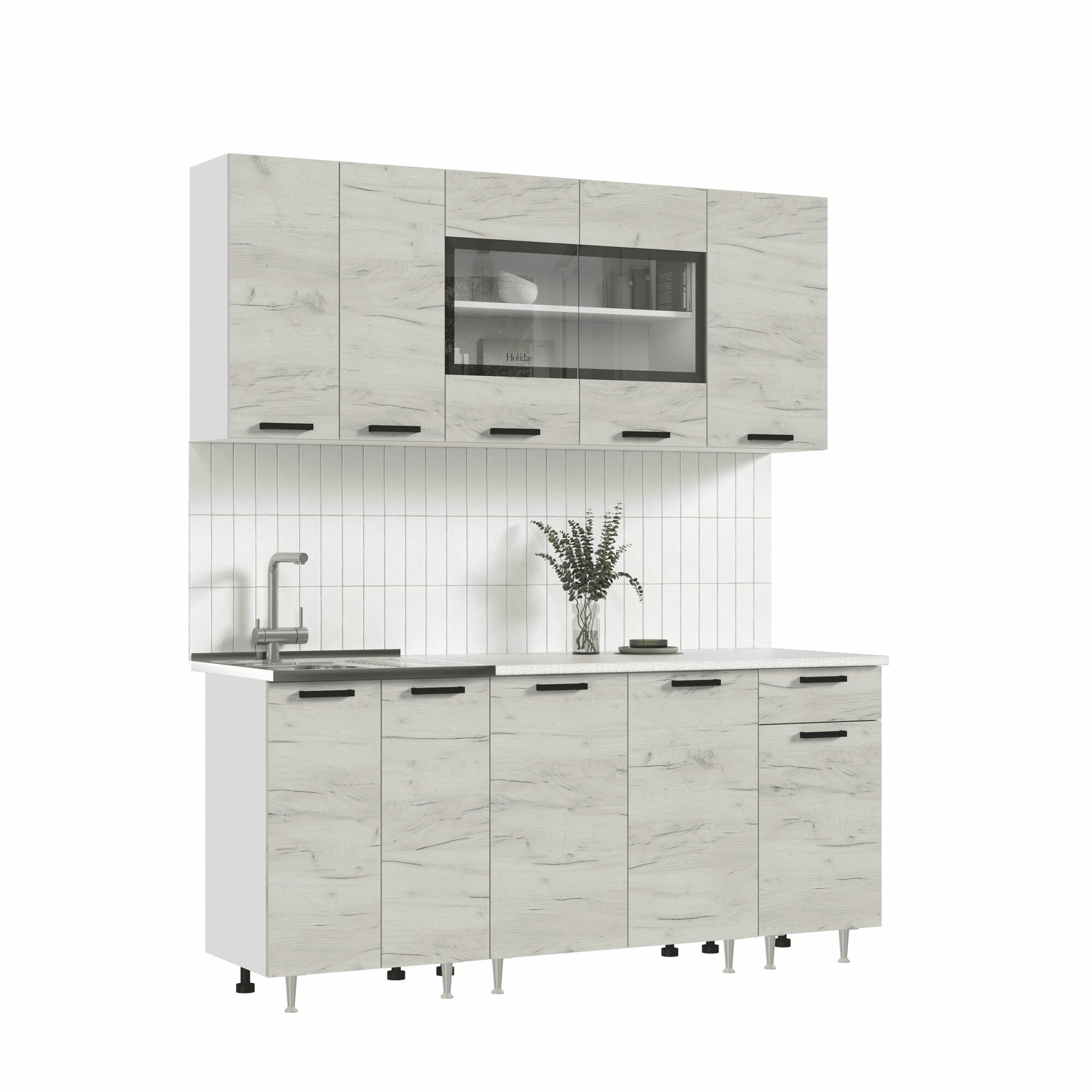 ЛДСП Кухня Рио NEW 1,8м (Дуб Крафт Белый (Антарес)) (Миф)