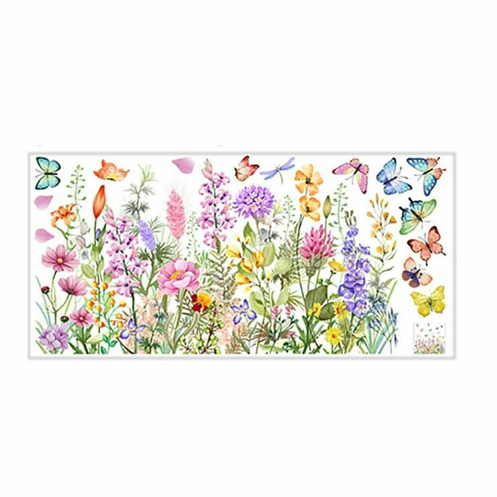 Пленка на окна солнцезащитная "Цветы, бабочки и стрекозы" самоклеящаяся, цветное полупрозрачное стекло, 1 рулон 90х90 см