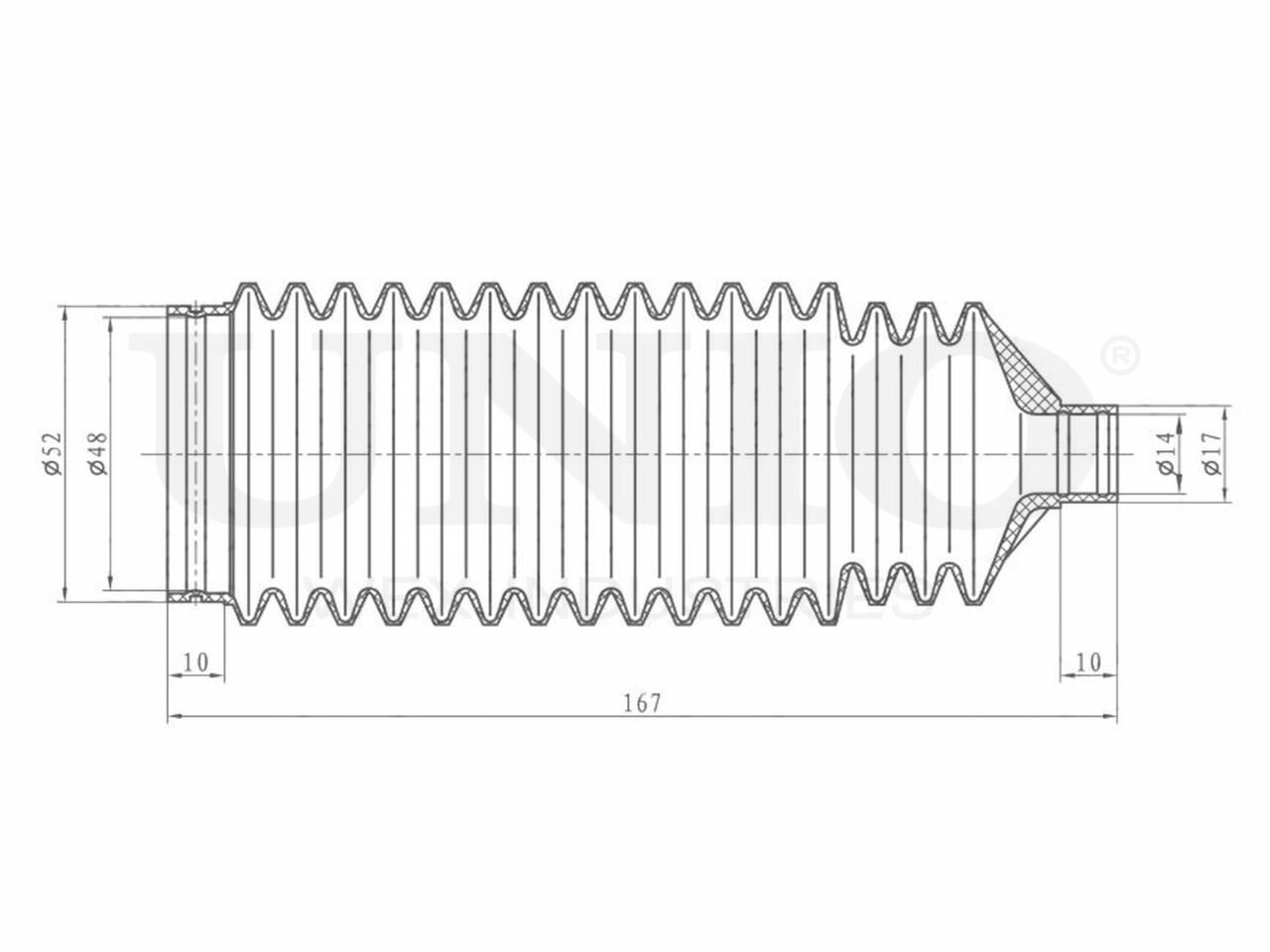 Пыльник рулевой рейки, для Опель Вектра B 95-, Шевроле Реззо (U100) 03-, Дэу Нубира (KLAJ) 97-, Opel Vectra Chevrolet Rezzo Daewoo Nubira 97-, артикул DUC-20007 производителя UNIO