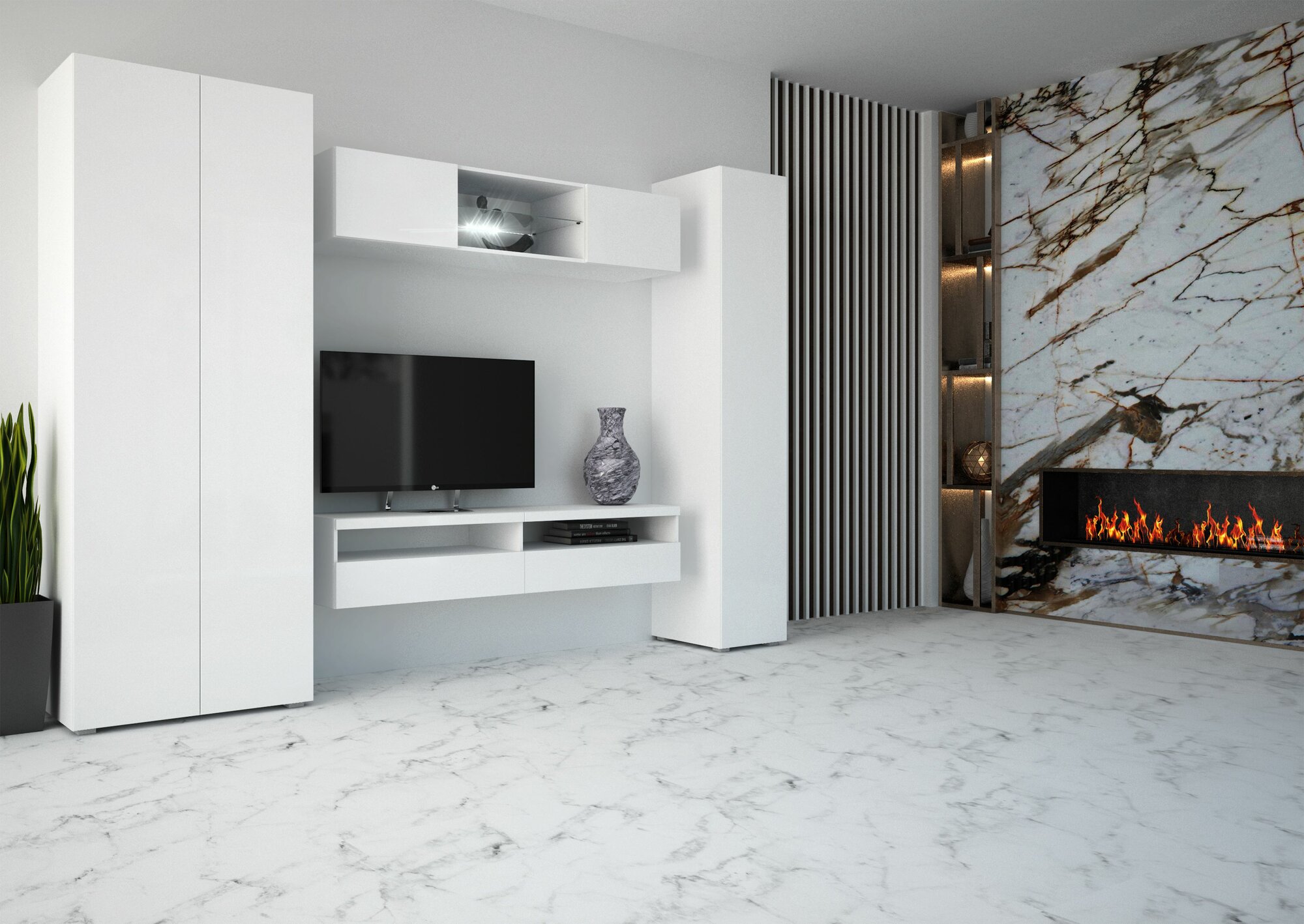 Гостиная Флорис Вариант №2 (Белый глянец/Белый) (Миф)