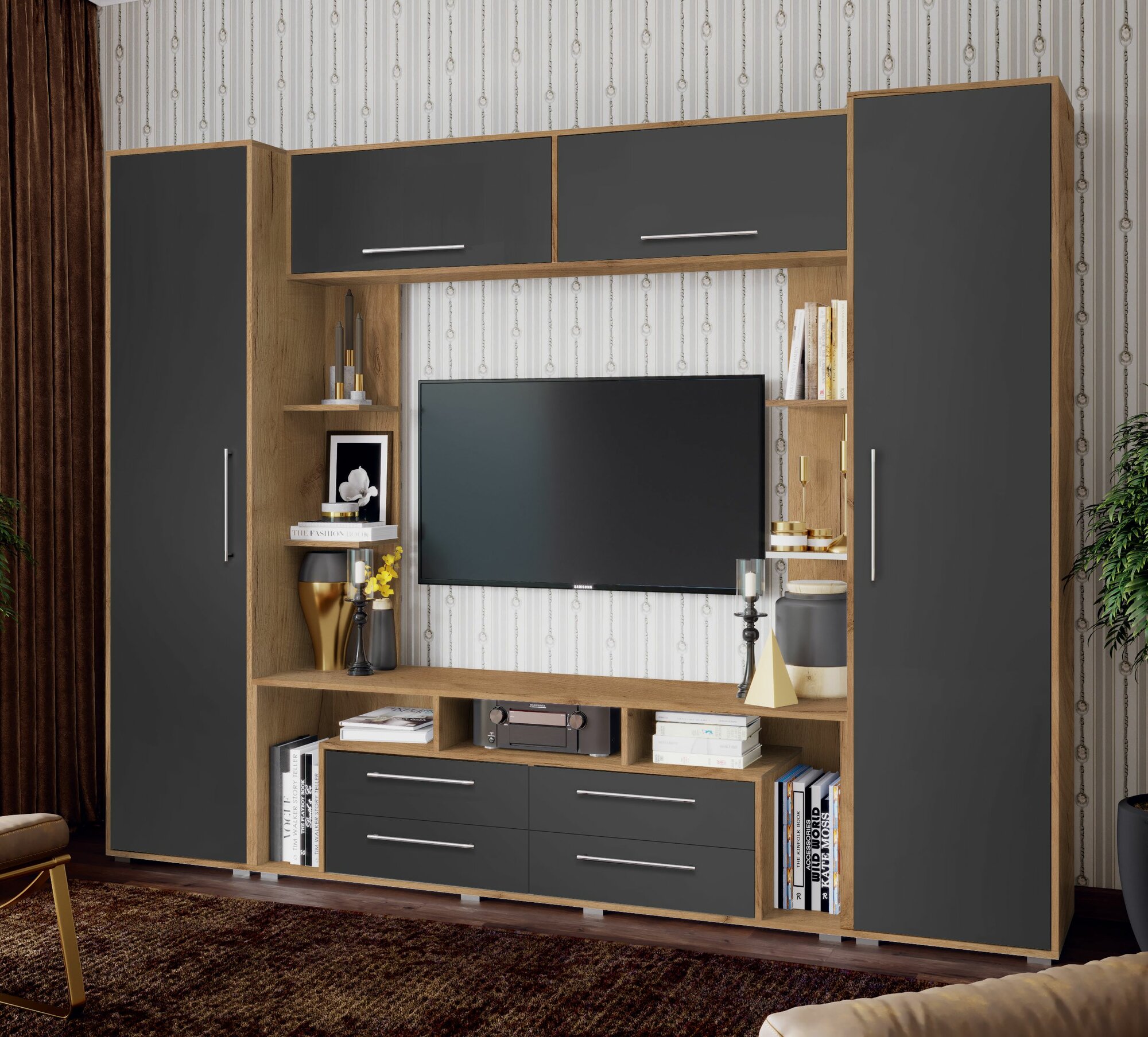 Стенка для гостиной Гармония (Графит Софт/Дуб Крафт )