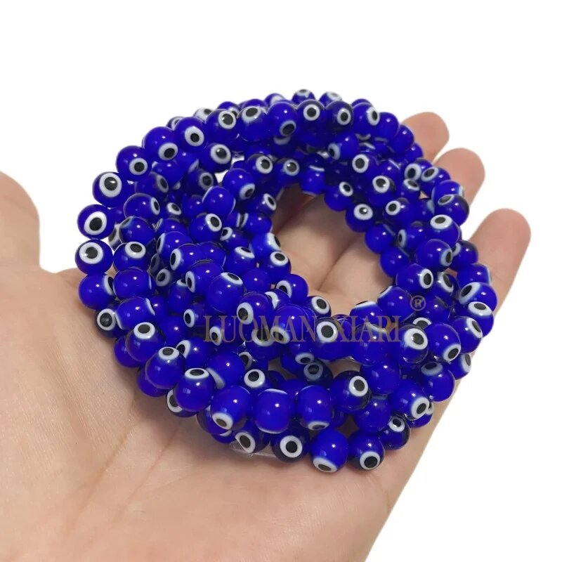 Лэмпворк бусины стеклянные голубые глаза 6 8 10 мм LUOMAN XIARI Темно-синий, 6mm 61-63pcs, Dark Blue Round