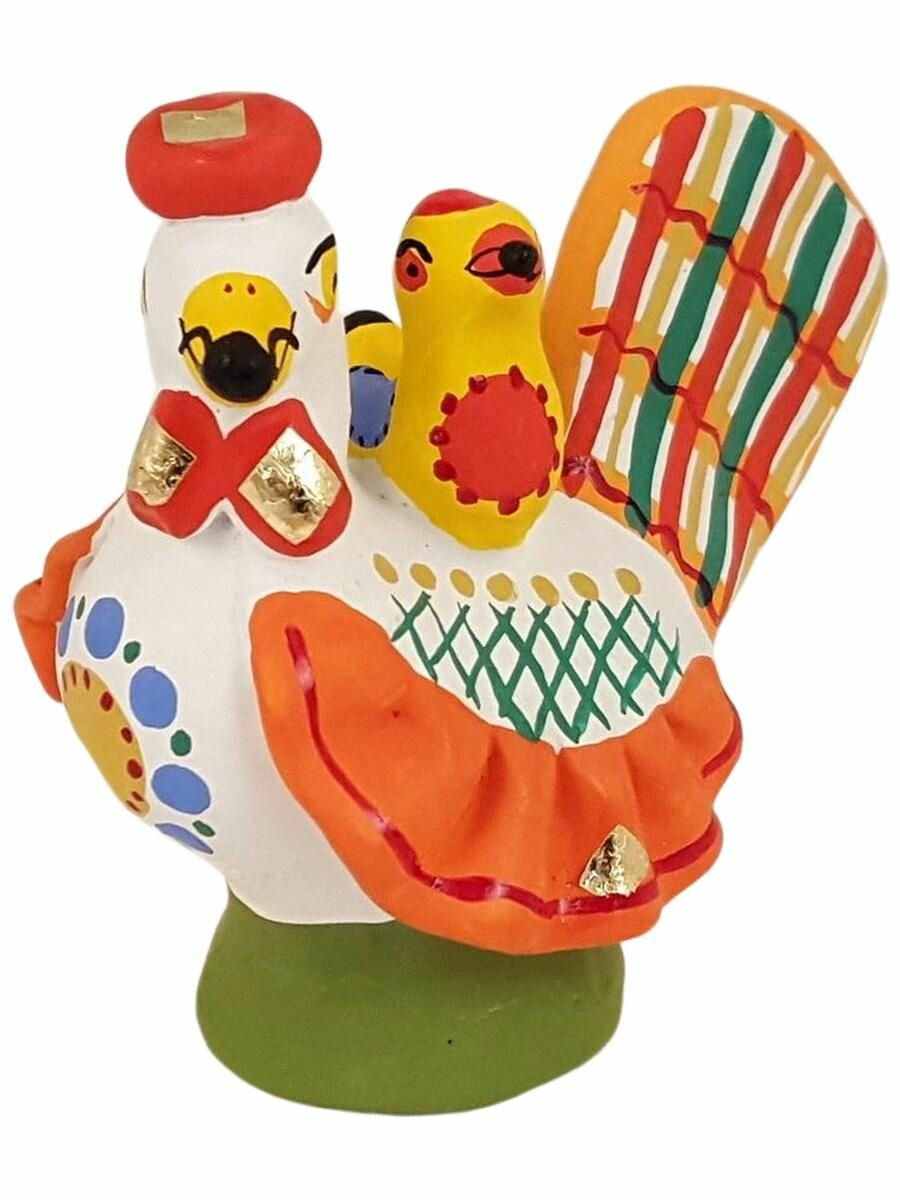 Курочка с цыпленком", Дымковская глиняная игрушка, ручная авторская работа