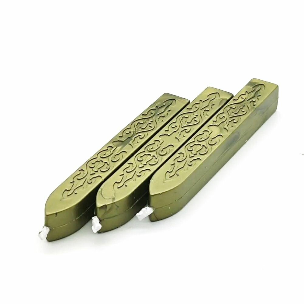 Сургуч с фитилем (3шт) оливковый цвет. Палочка сургучная золотисто-зеленая для печати, воск золото для рукоделия