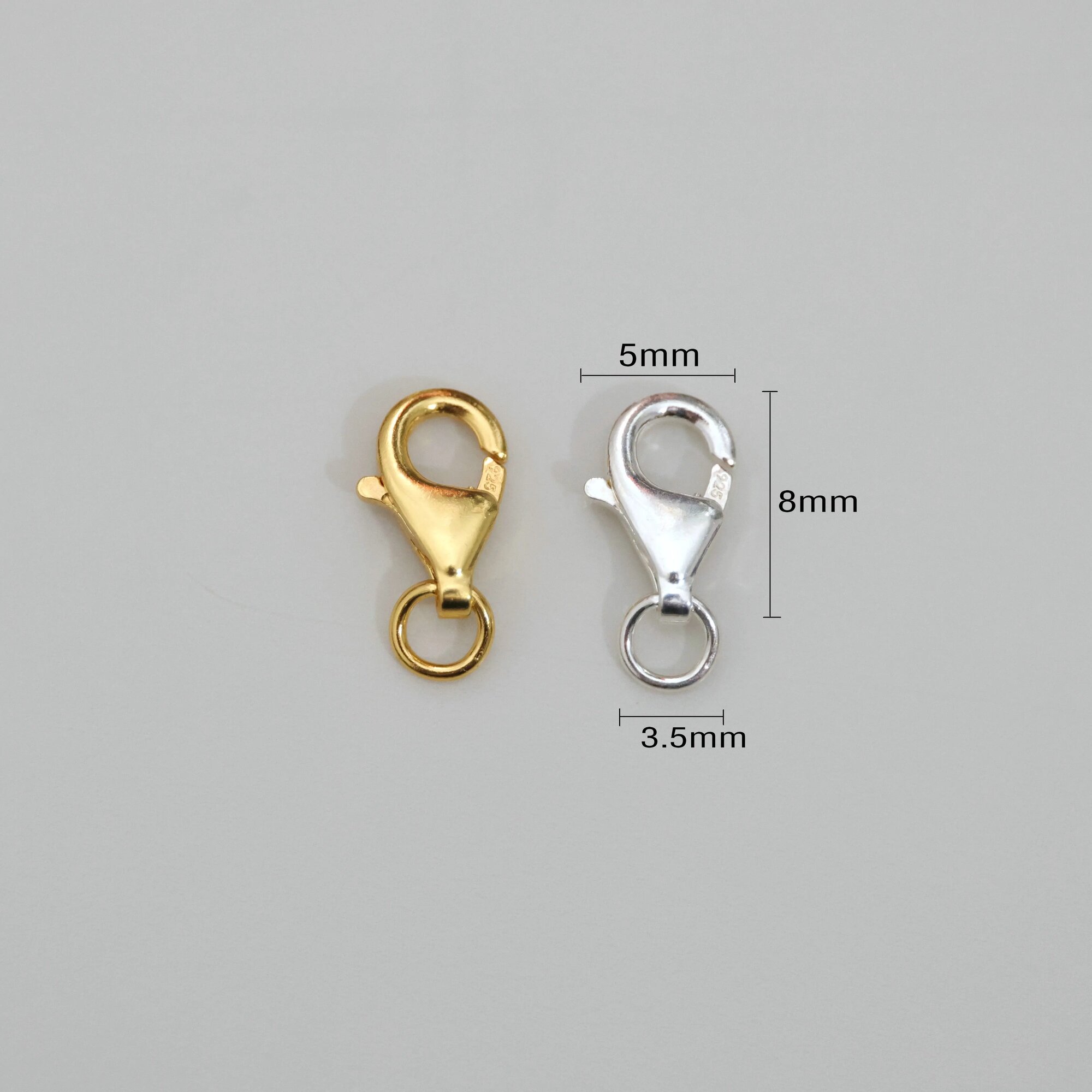 Застежки-карабины из серебра 925, 4 шт. S925 gold