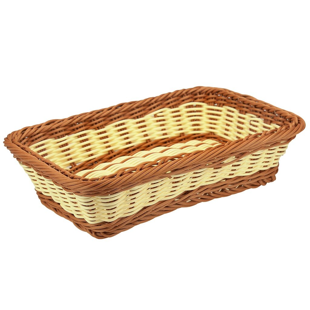 Корзина-сухарница КНР "Пастораль", плетеная, 29,5х19,5х7,5 см, полипропилен, бежево-коричневая, прямоугольная