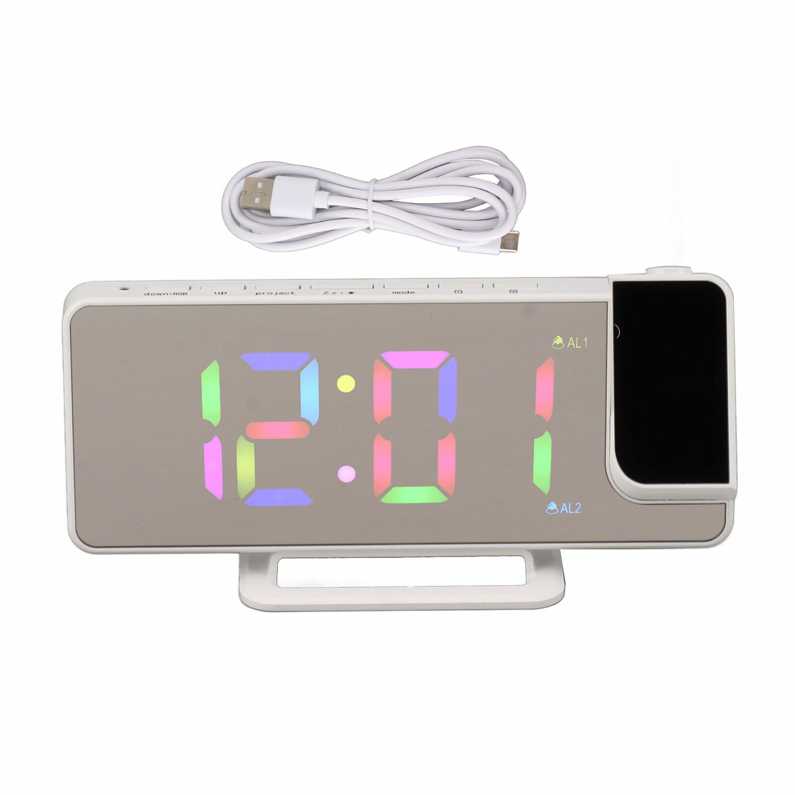 Цифровые часы с LED-проекцией, зеркальным дисплеем и регулируемой яркостью для спальни и офиса