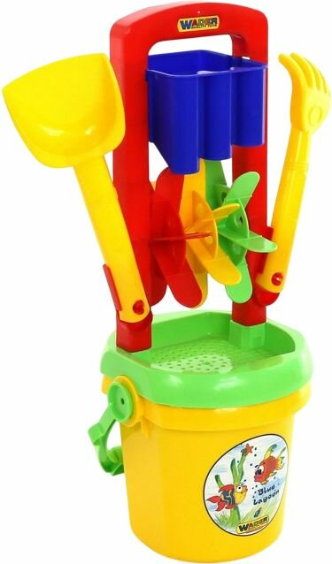Песочный набор №391, в комплекте ведро, мельница, совок и грабли, детские пластиковые игрушки для песочницы