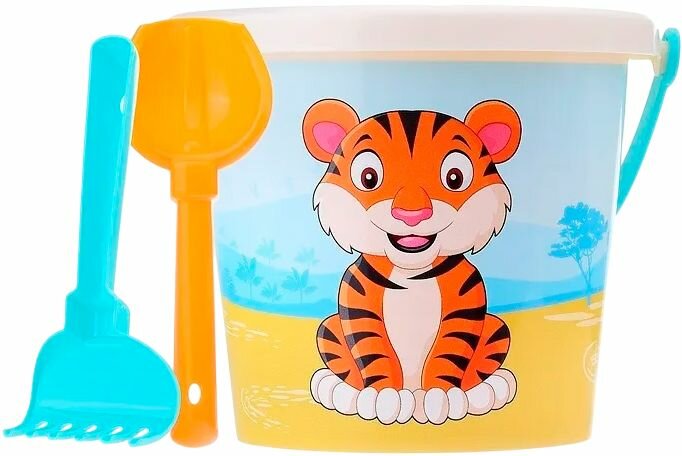 Песочный набор №656 "Сафари", в комплекте ведро, совок и грабли, детские пластиковые игрушки для песочницы