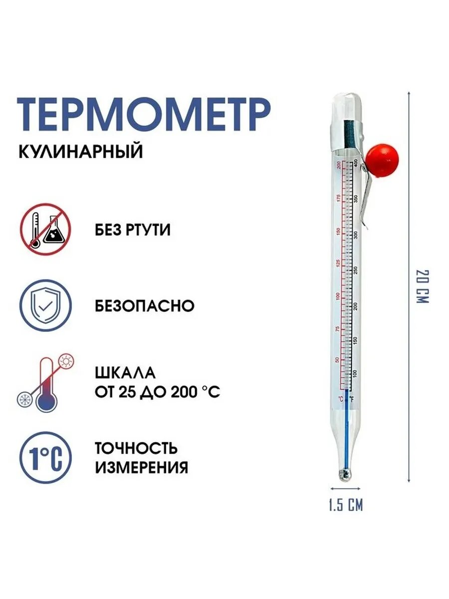 Термометр, градусник кулинарный, пищ "Для кухни", от 20 до 2