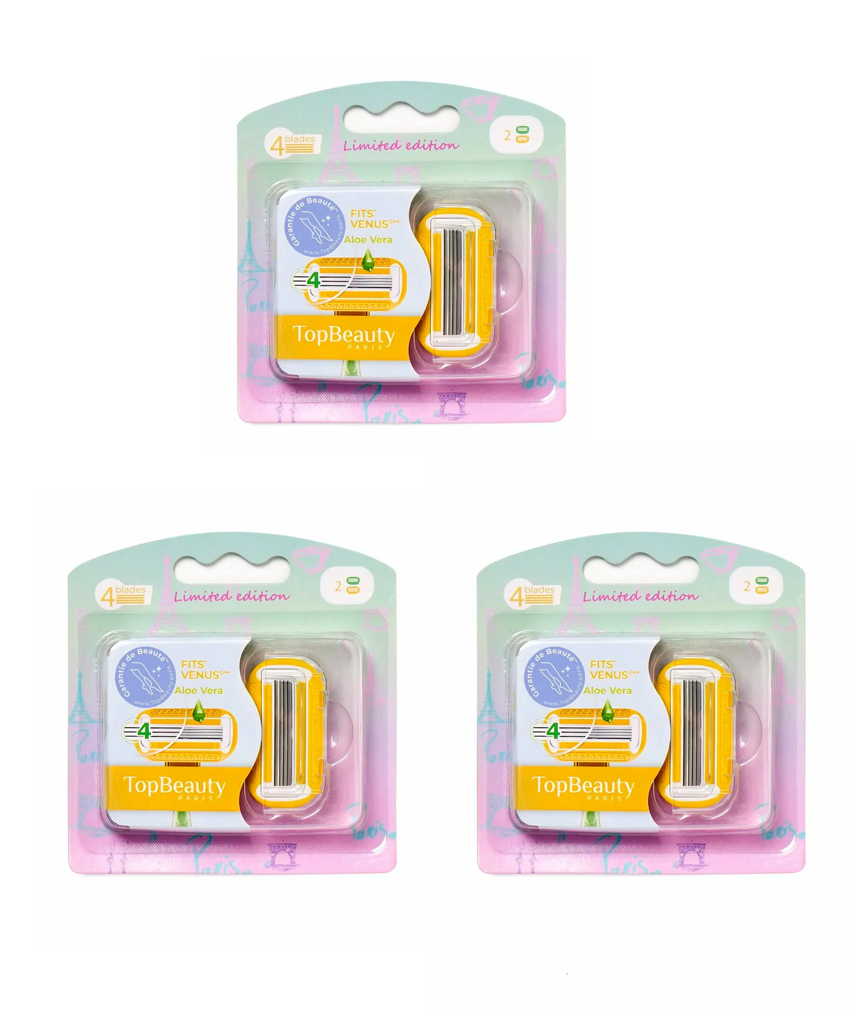 Сменные кассеты женские TopBeauty Paris, 4 лезвия, 2 шт, 3 уп