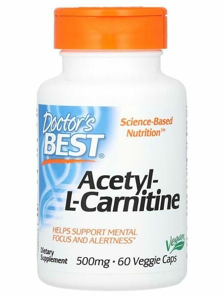 Ацетил-L-карнитин, 500 мг, 60 растительных капсул, Doctor's Best