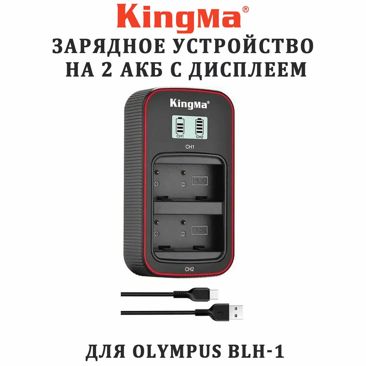Зарядное устройство для Olympus BLH-1 на два акб, в комплекте с usb-кабелем Type-c