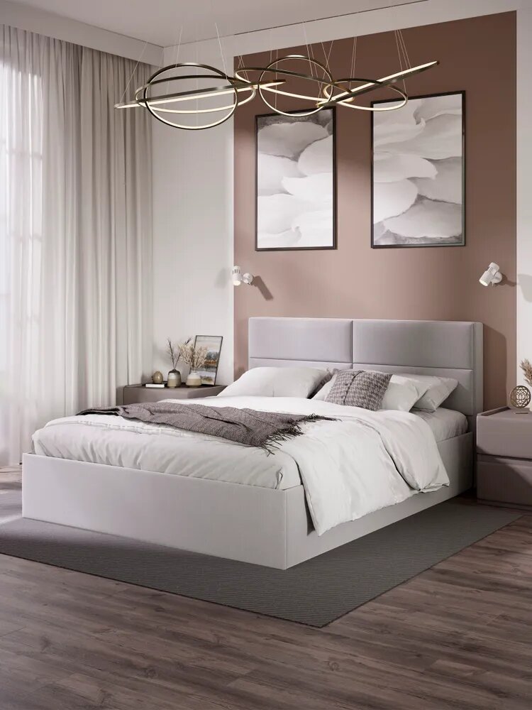 Кровать двуспальная 160х200 см, с ПМ и заглушиной Глосс ( Велюр Confetti Silver)