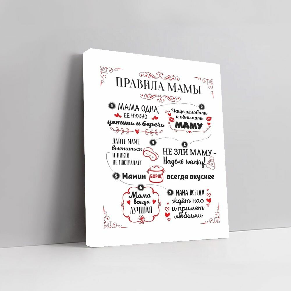 Картина мотивация на стену интерьерная постер с правилом "Правила мамы" 42х32 см декор комнаты на подрамнике