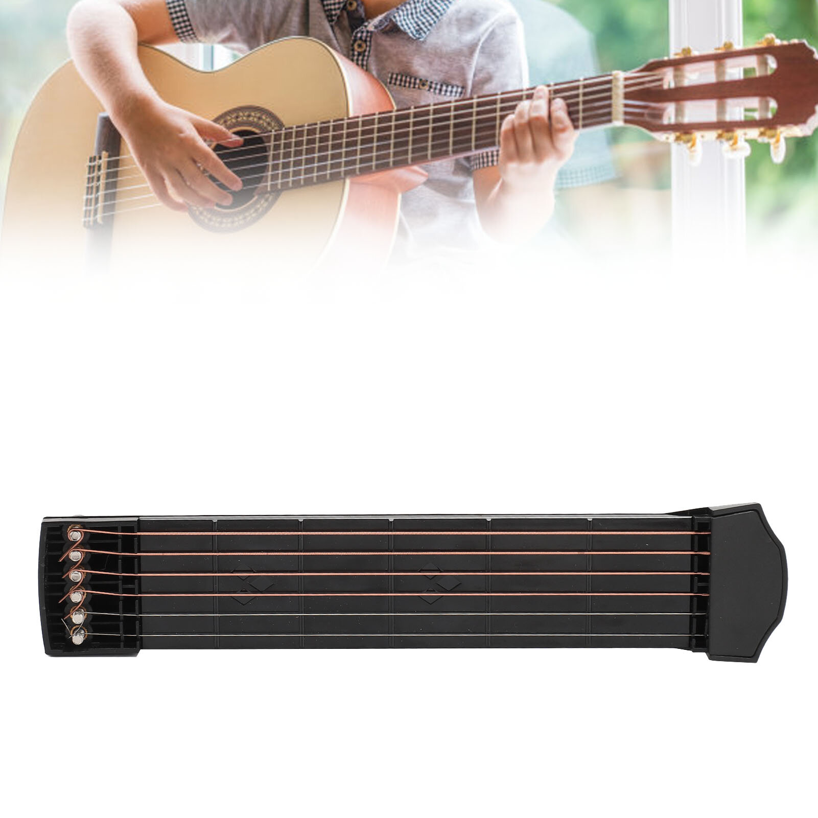 Гитарная тренировочная гриф 6 струн 6 ладов портативный карманный тренажер аккордов для начинающих детей из ABS с шестигранным ключом 2 медиаторами случайных цветов черной сумкой для переноски