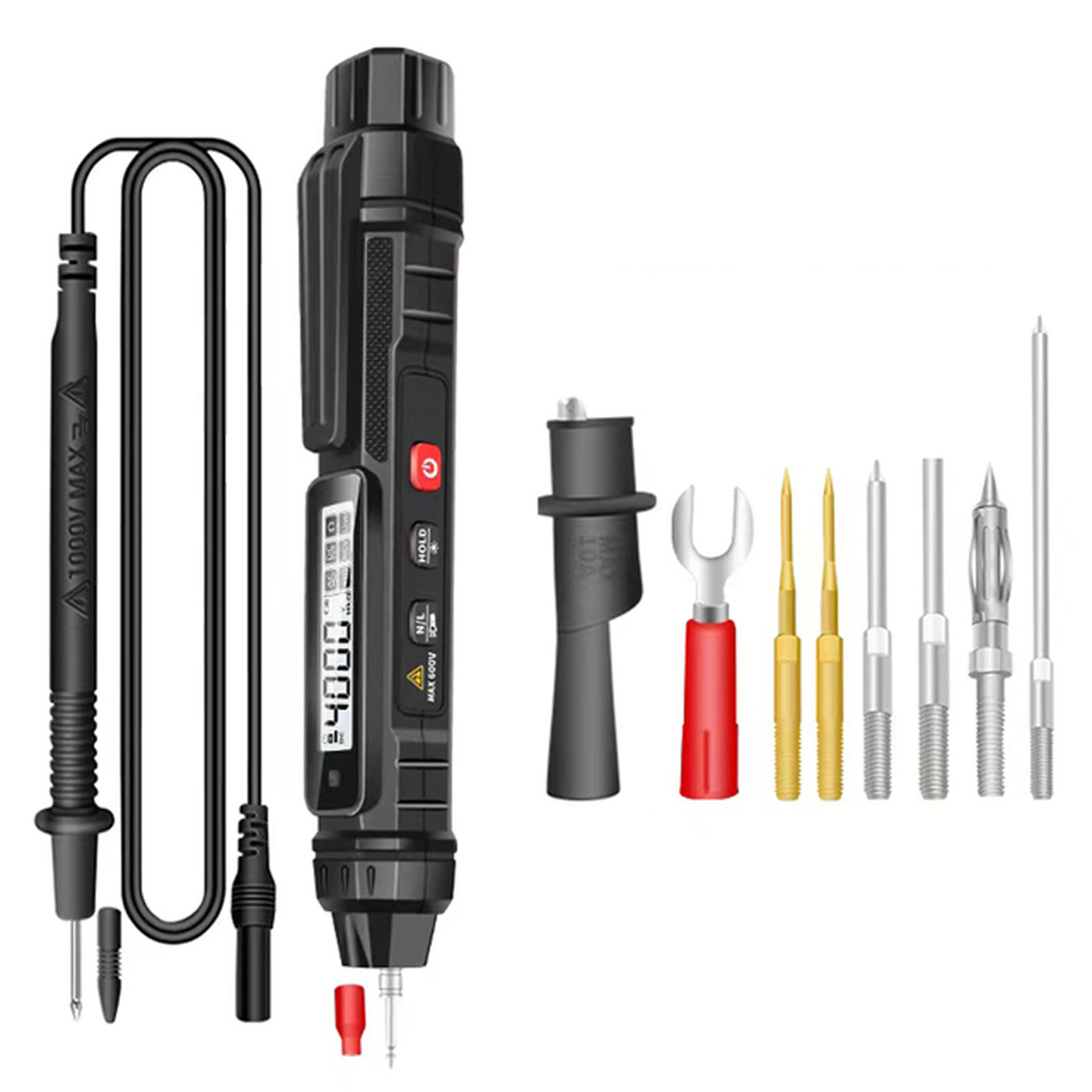 Цифровой мультиметр 2-в-1 с электронным измерителем напряжения, тока и сопротивления, функцией распознавания проводов под напряжением, ЖК-дисплеем и функцией удержания данных.