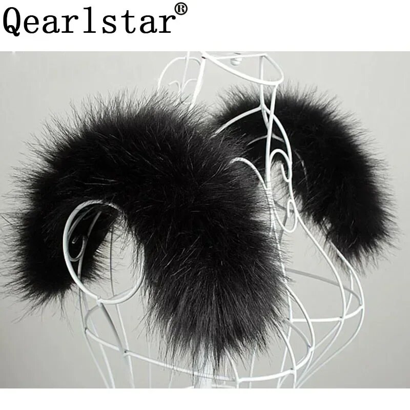 Qearlstar Женщины Faux Мех куртка украшение Мех плечо плечовая полоса 2pcs одежда сумка аксессуары,100,26,5, искусственный мех, полиэстер, полиэстер, черные, SKU00340