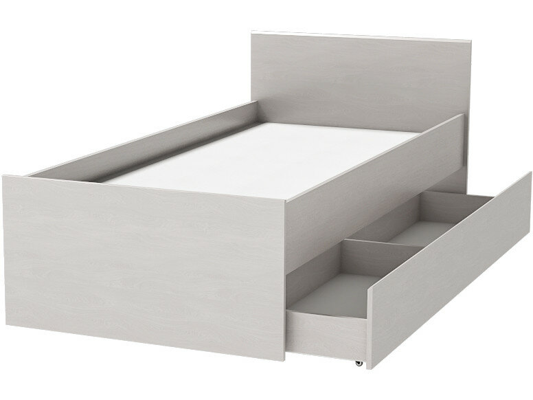 Кровать 900х200 (с ящиком) без матраса, с настилом ЛДСП, Ясень Анкор Светлый