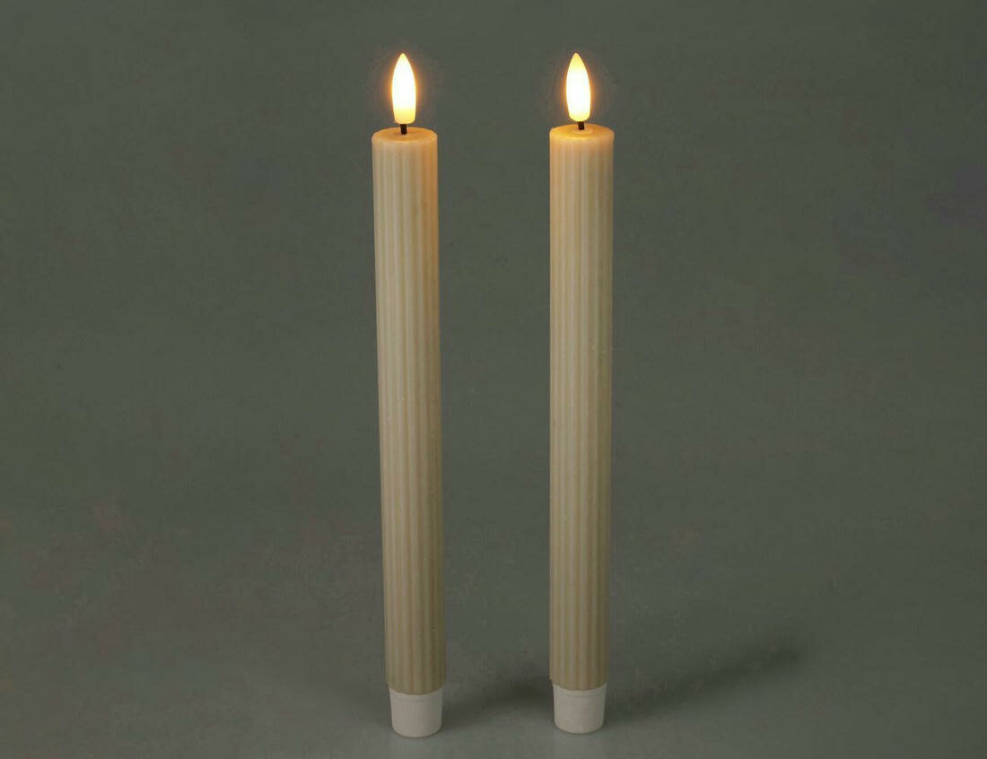 Набор восковых столовых свечей, слоновая кость, имитация живого пламени, 25 см, 2 шт, пульт, таймер, батарейки, Koopman International