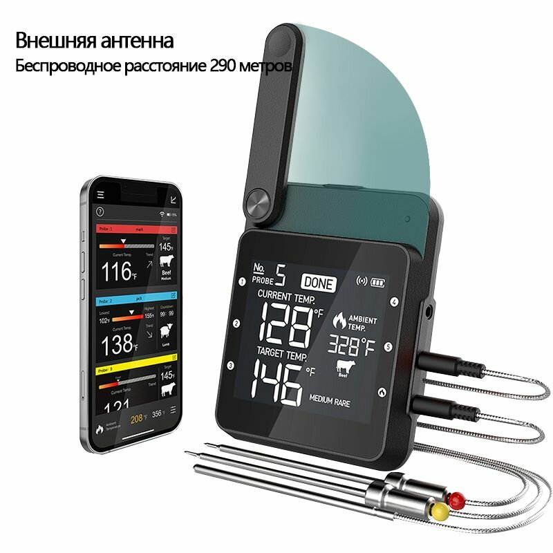 Беспроводной Smart WiFi термометр для барбекю Мобильное приложение Дистанционная сигнализация-FFDC-fertwse