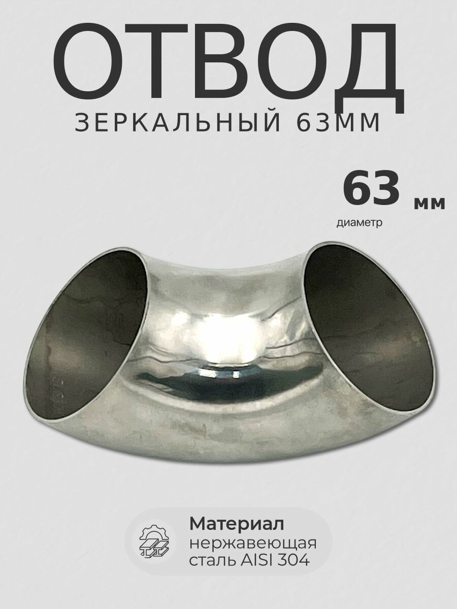 Отвод полированный нержавеющая сталь AISI 304 63/90