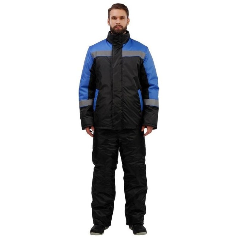 Куртка рабочая КНР зимняя утепленная мужская голубая, черная размер 48-50, рост 170-176 (з38-КУ муж гол/чер)