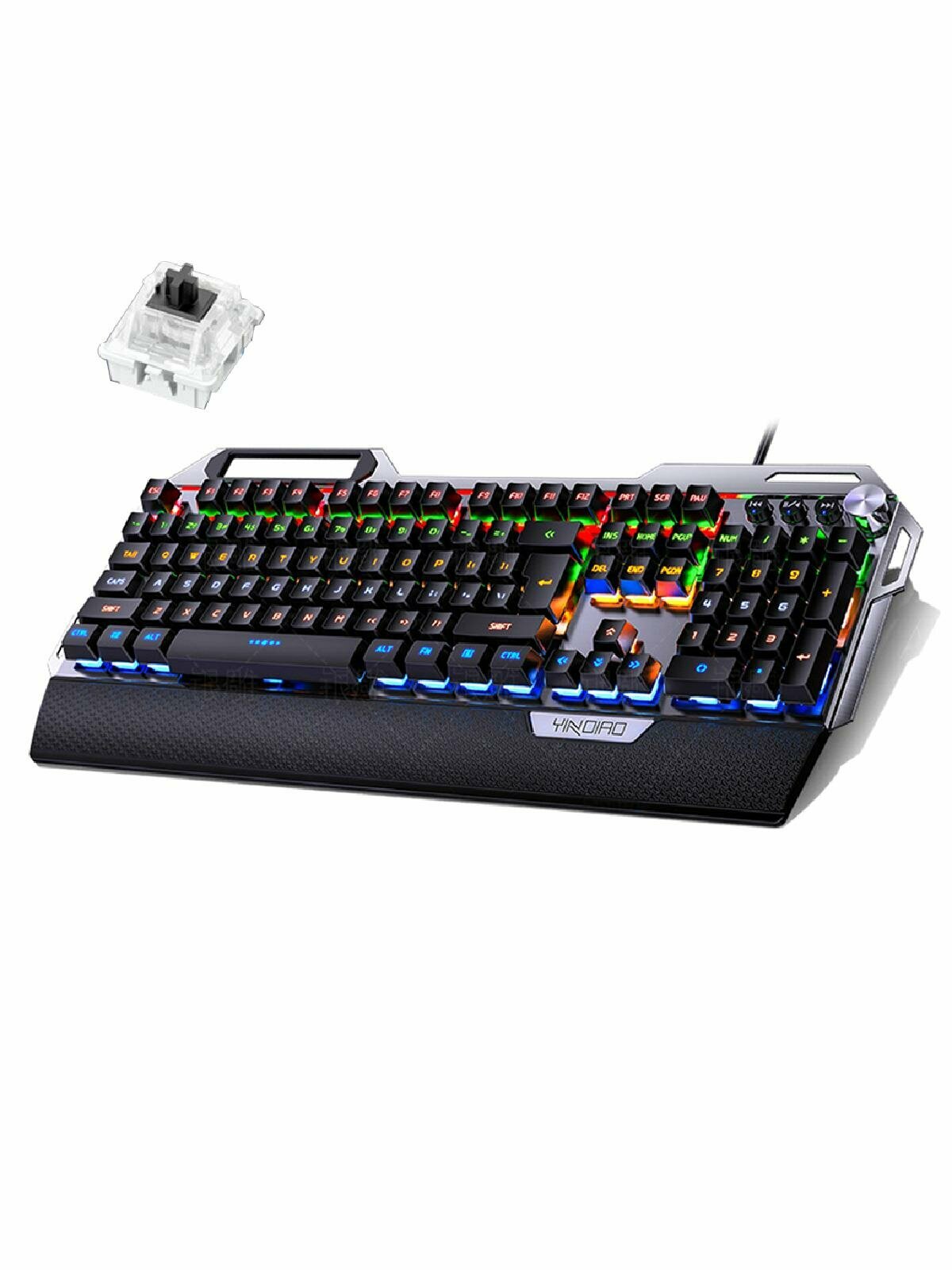 104Keys USB 7 Color RGB Aluminum Alloy Esports Gaming Keyboard with Phone Stand Volume Adjustment Knob with Function Key