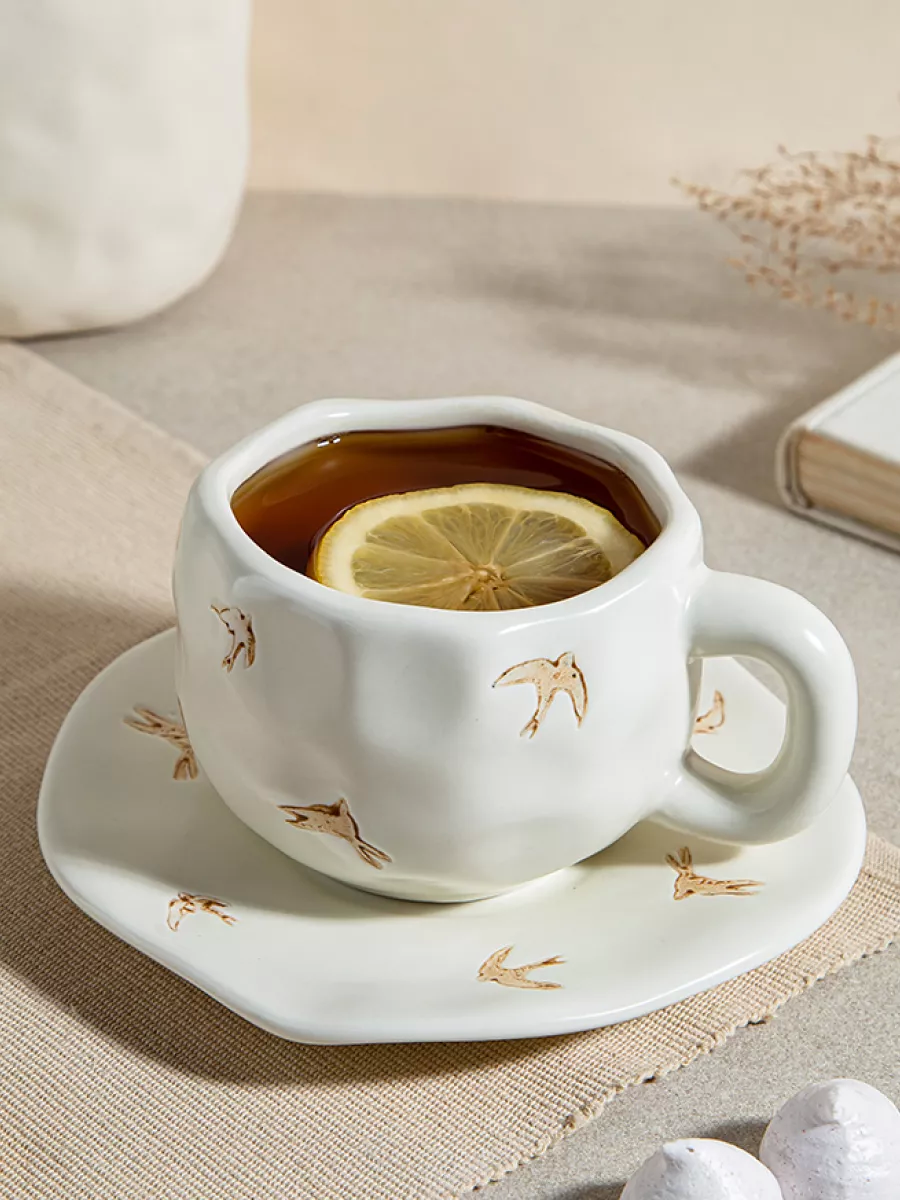 Чайная пара "Птицы" DB HOMME, керамика, с блюдцем, тайский сиреневый цвет