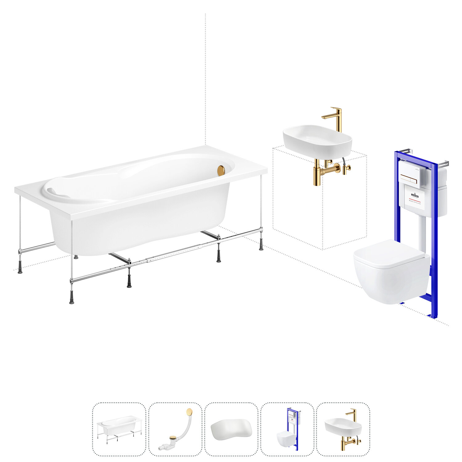 Акриловая ванна 170x75 с каркасом Lavinia Boho Easter Pro 20221336R в наборе 6 в 1: ванна, ножки, слив-перелив, подголовник, унитаз в комплекте, раковина в комплекте