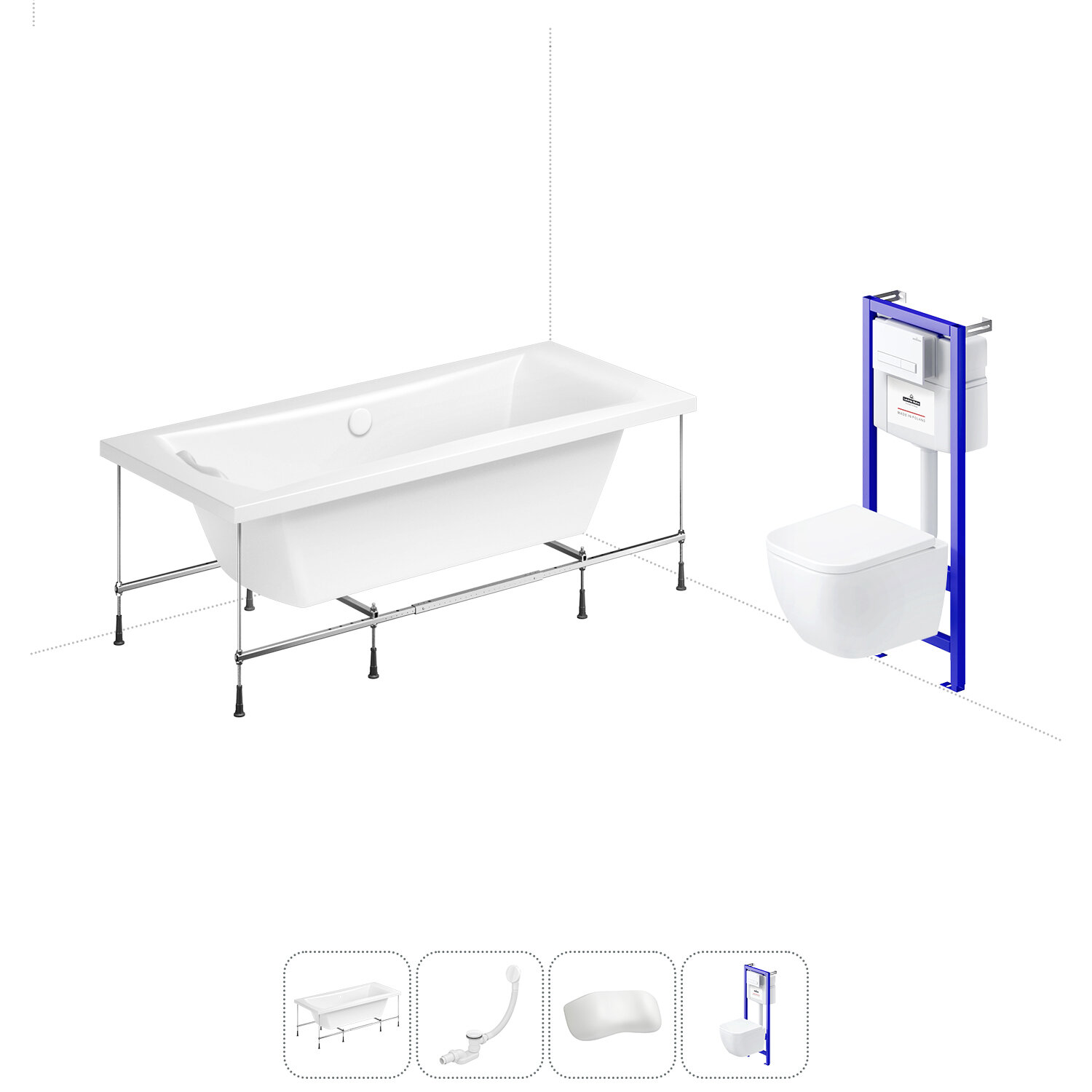 Акриловая ванна 180x80 с каркасом Lavinia Boho Evan 20221110R в наборе 5 в 1: ванна, ножки, слив-перелив, подголовник, унитаз в комплекте