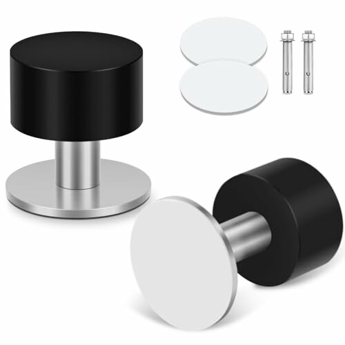 Дверные стопоры, стопоры для дна двери, самоклеящиеся, 1.5 дюйма, резиновые полевые стопоры для двери, защита стен, с амортизирующимся буфером для двери, без сверления, нержавеющий стальной держатель для двери, черный, 2 штуки