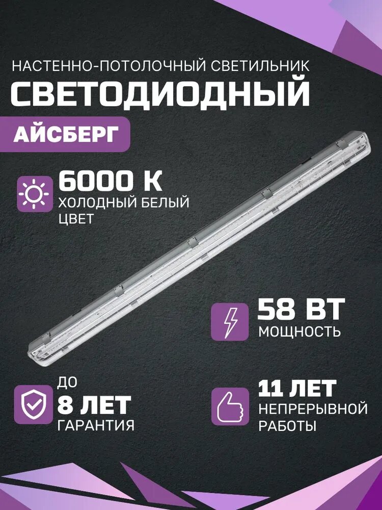 Светильник "Айсберг" всесветодиоды, 58Вт, 7250Lm, 6000K, IP65