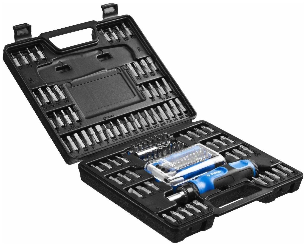 Реверсивная отвертка ЗУБР с насадками 129 шт Cr-V сталь магнитный держатель кейс хвостовик 1/4