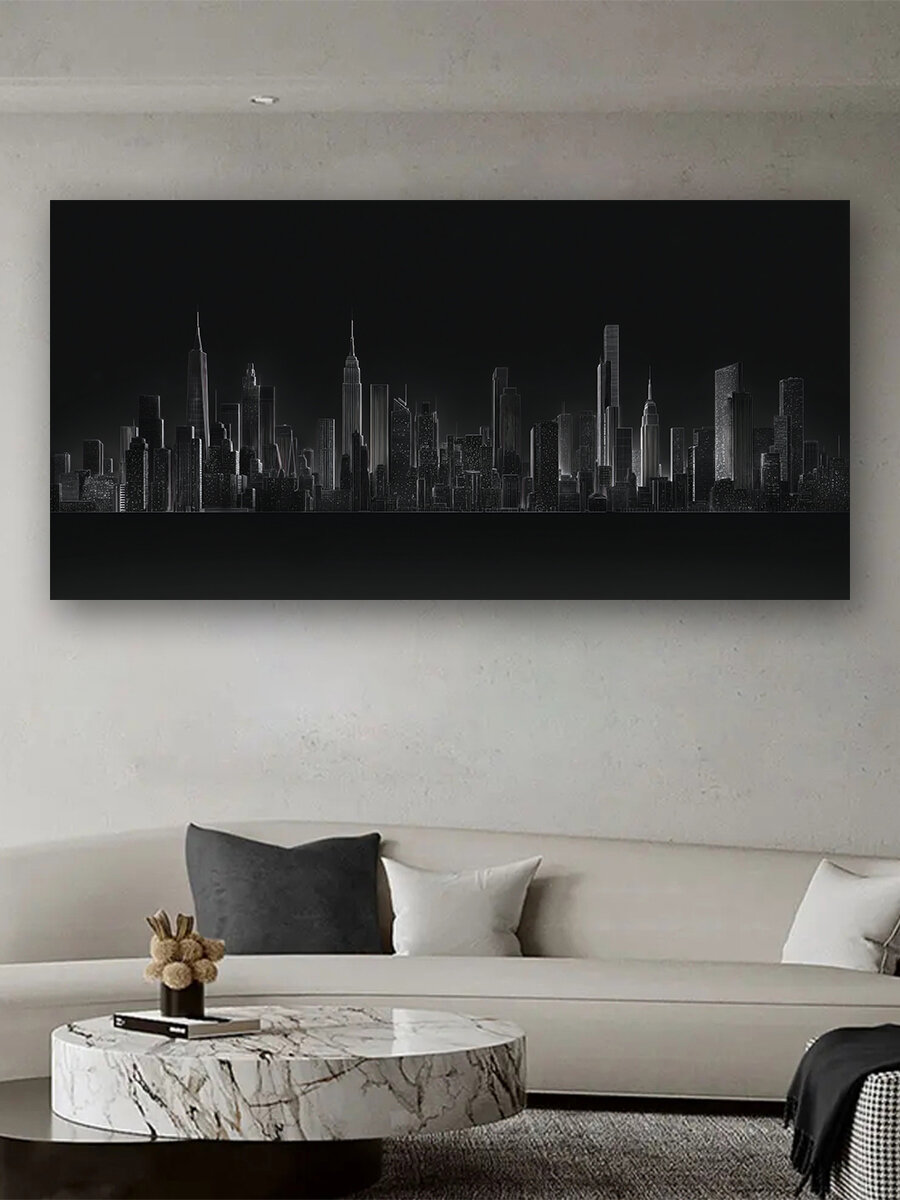 Интерьерная картина на стену горизонтальная - "Город / Пейзаж / Небоскребы" , 40х80 см.